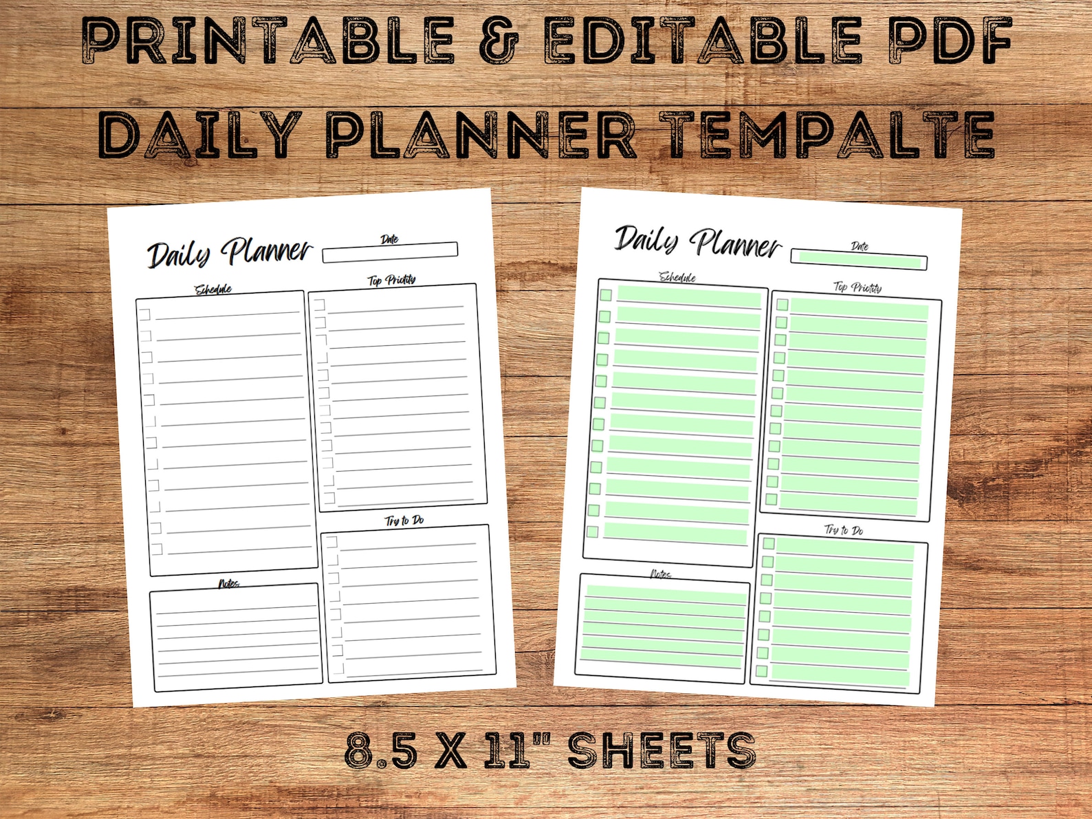Daily Planner Printable PDF Instant Download | Editable PDF Daily ...