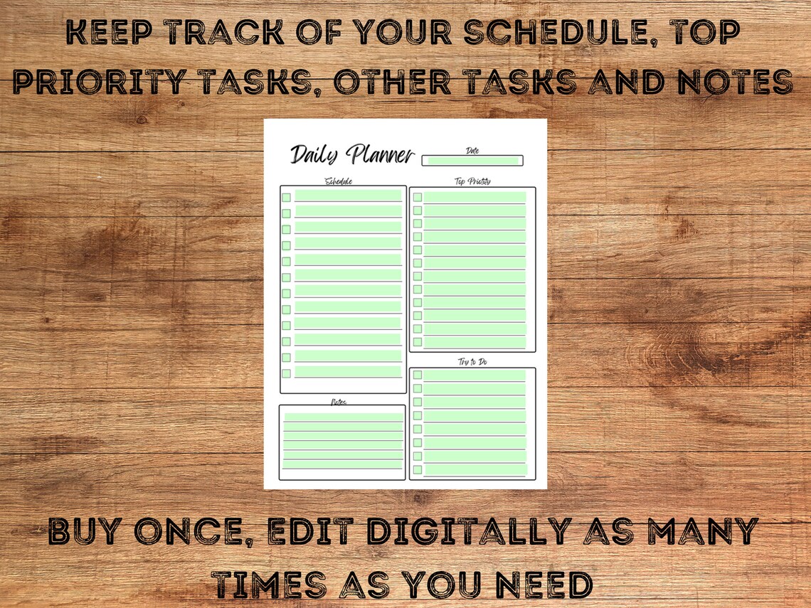 Daily Planner Printable PDF Instant Download Editable PDF Daily Planner ...