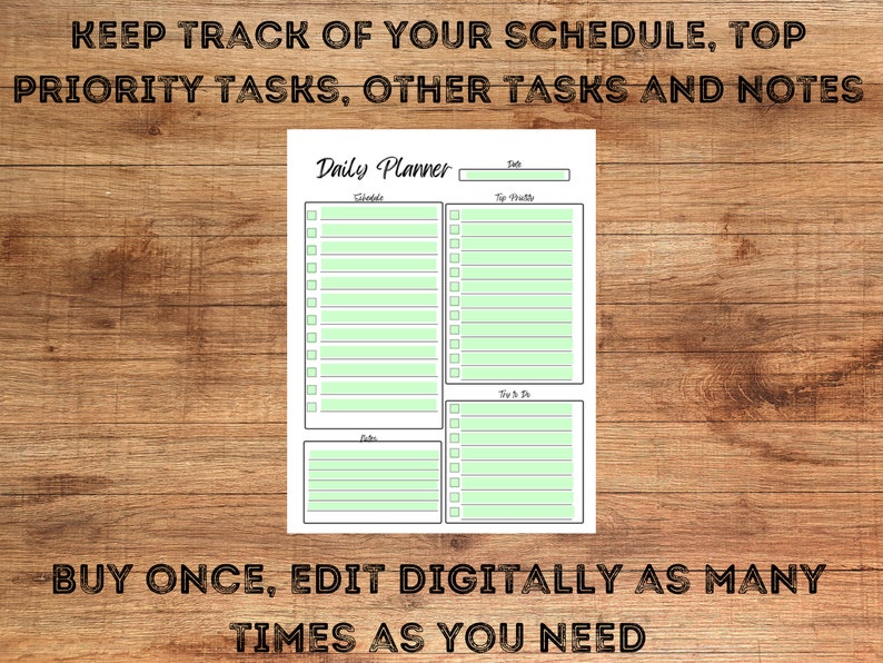 Daily Planner Printable PDF Instant Download | Editable PDF Daily ...