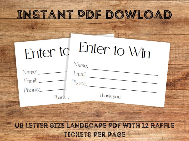 Enter to Win Ticket, Raffle Ticket Template, Printable Raffle Tickets ...