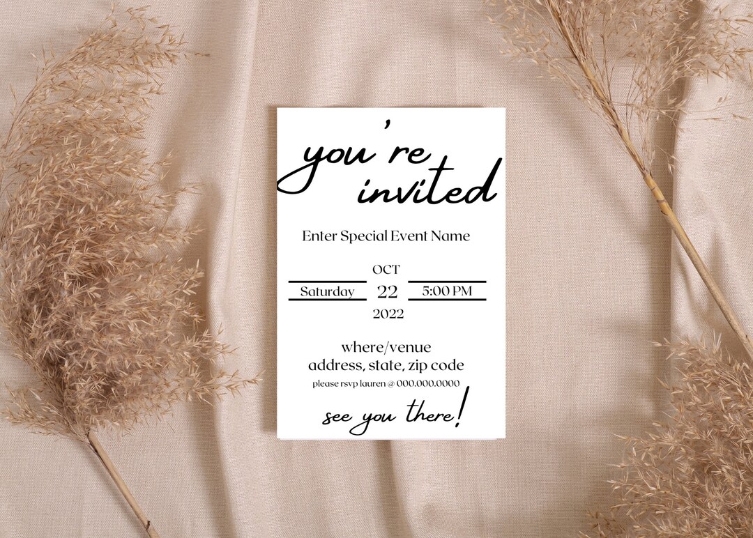 EDITABLE| You're Invited Party Invitation| Black and White Modern ...