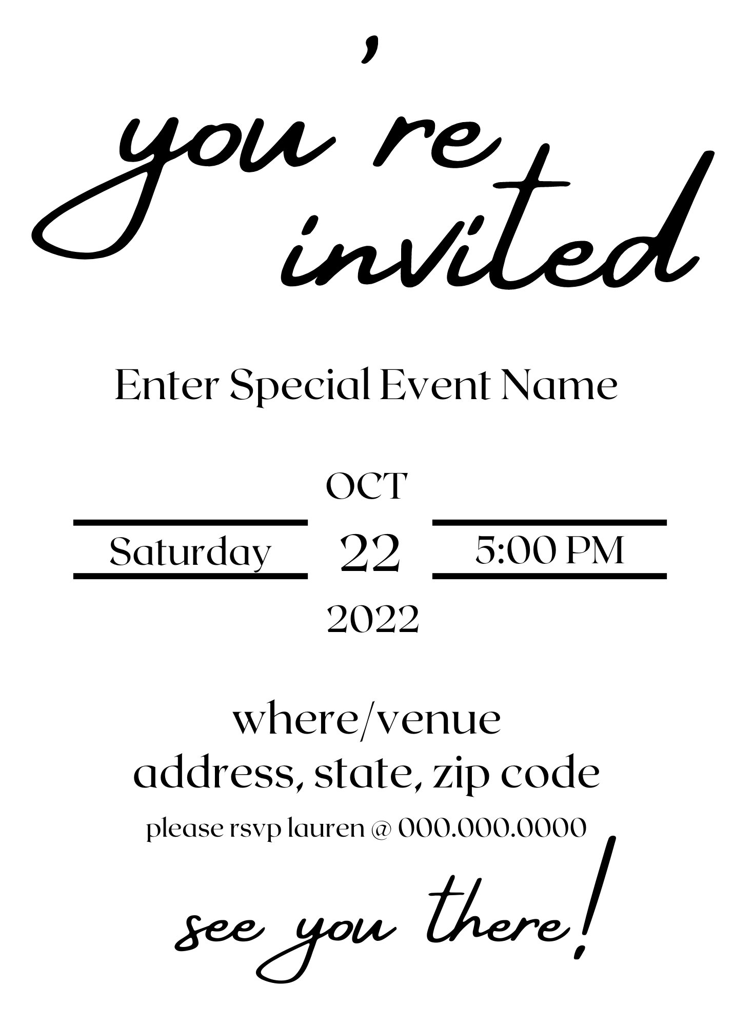 EDITABLE| You're Invited Party Invitation| Black and White Modern ...