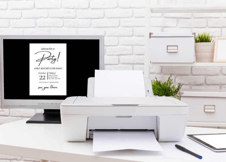 EDITABLE| Let's Party Invitation| Black and White Modern Portrait ...