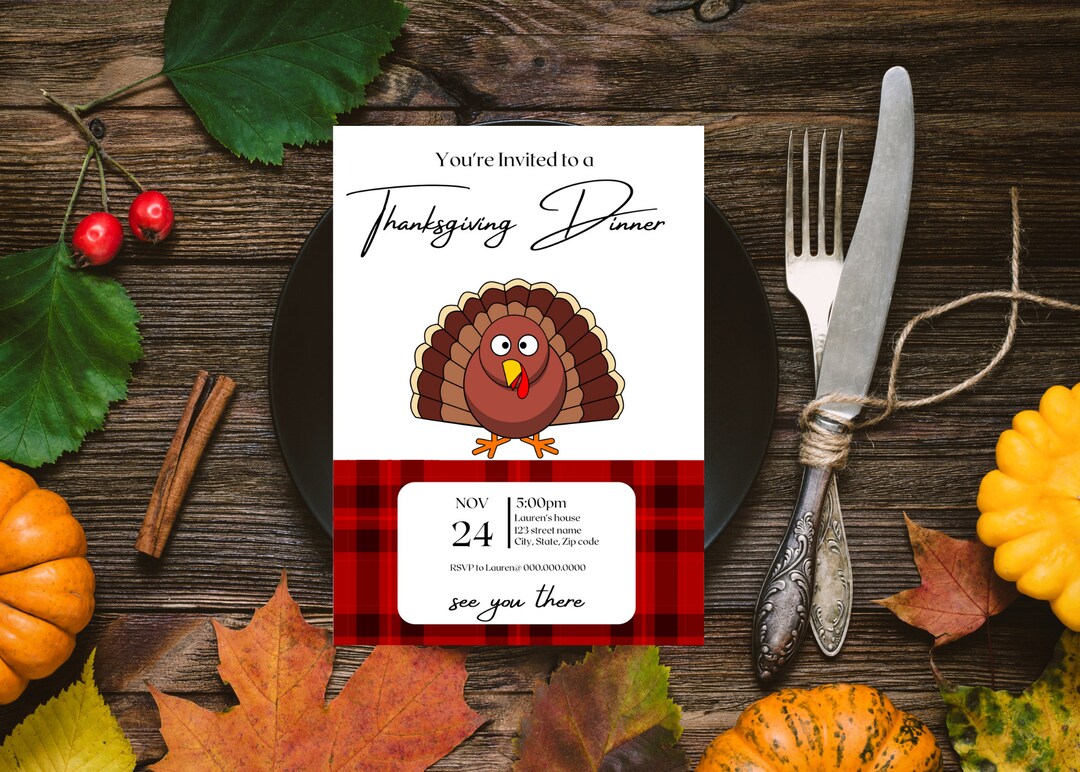 THANKSGIVING| EDITABLE Party Invitation| Family Friendly| Turkey ...