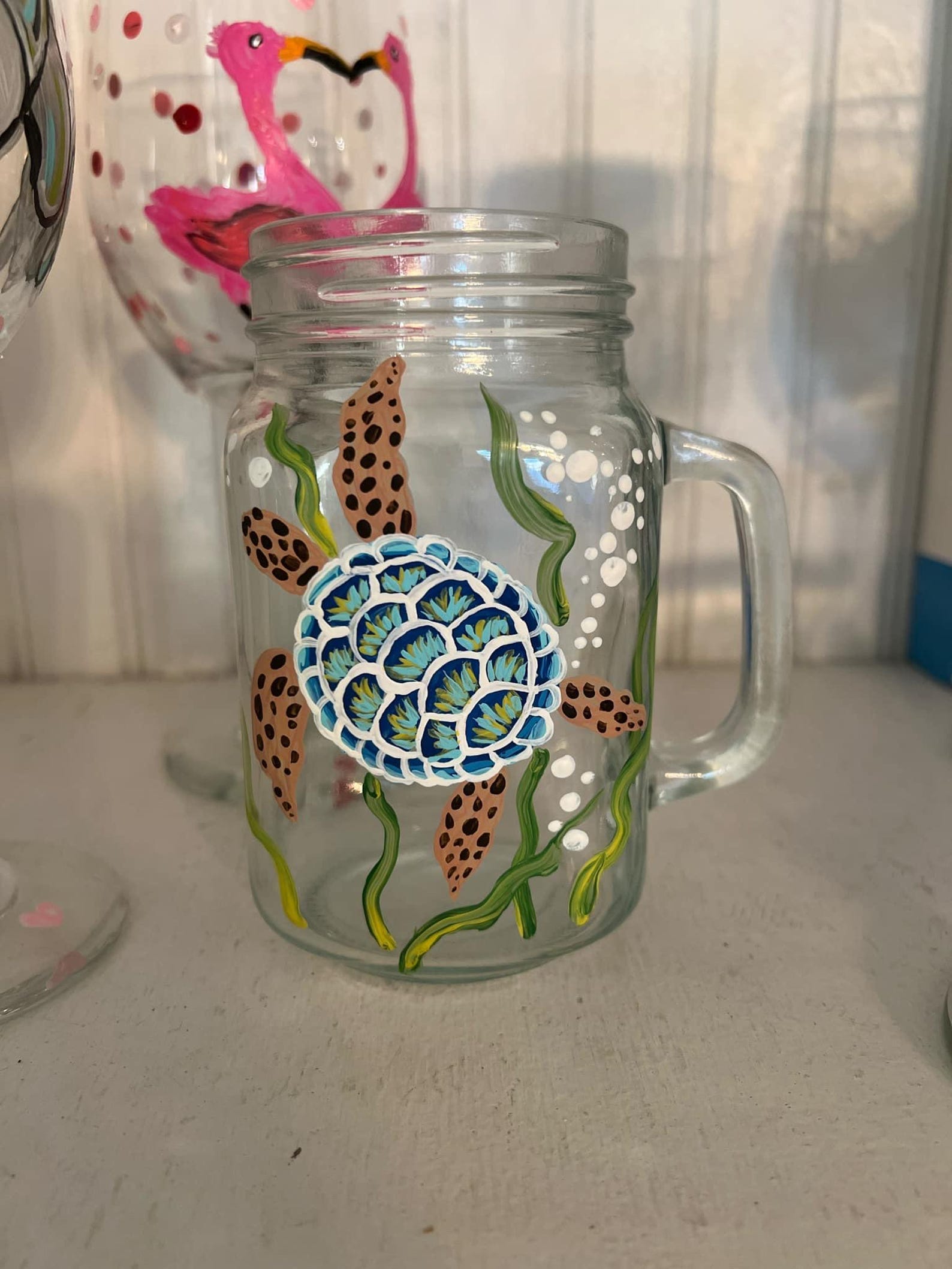 Turtle Hand Painted 8 Oz Mason Jar With Handle - Etsy