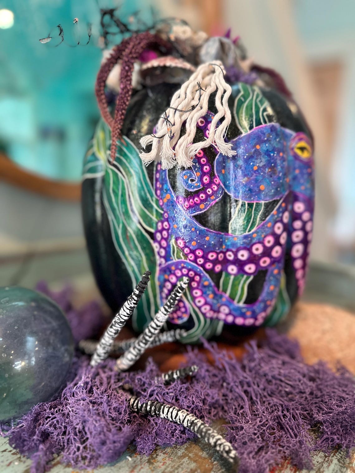 Deep Sea Octopus on Black Pumpkin - Etsy