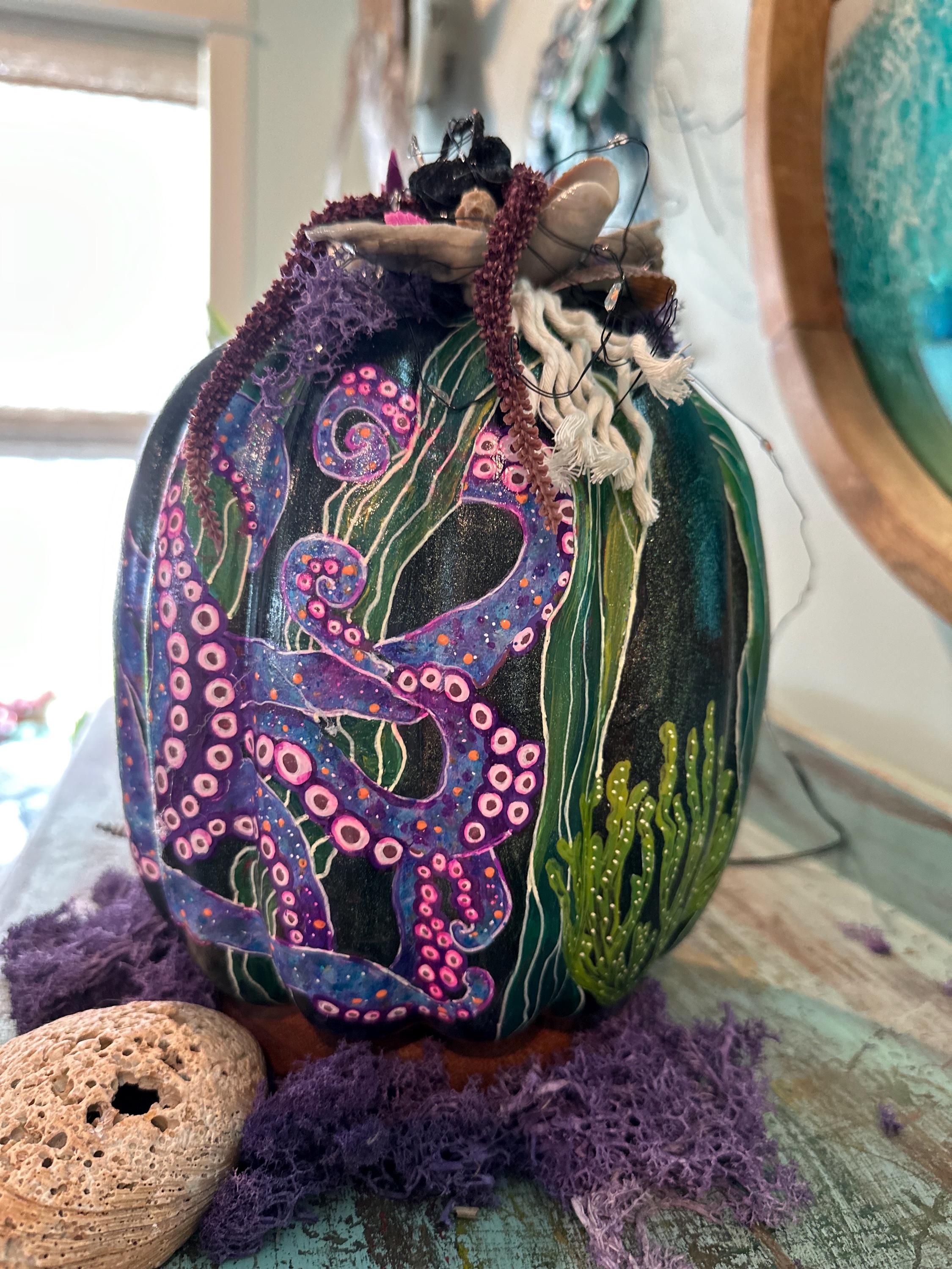 Deep Sea Octopus on Black Pumpkin - Etsy