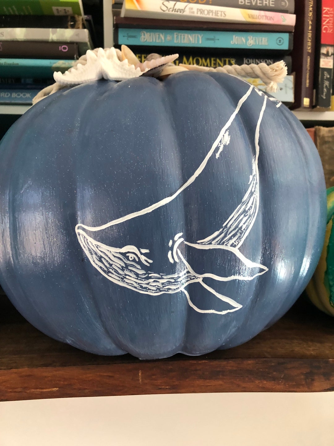 Large Navy Blue Whale Faux Painted Pumpkin. - Etsy