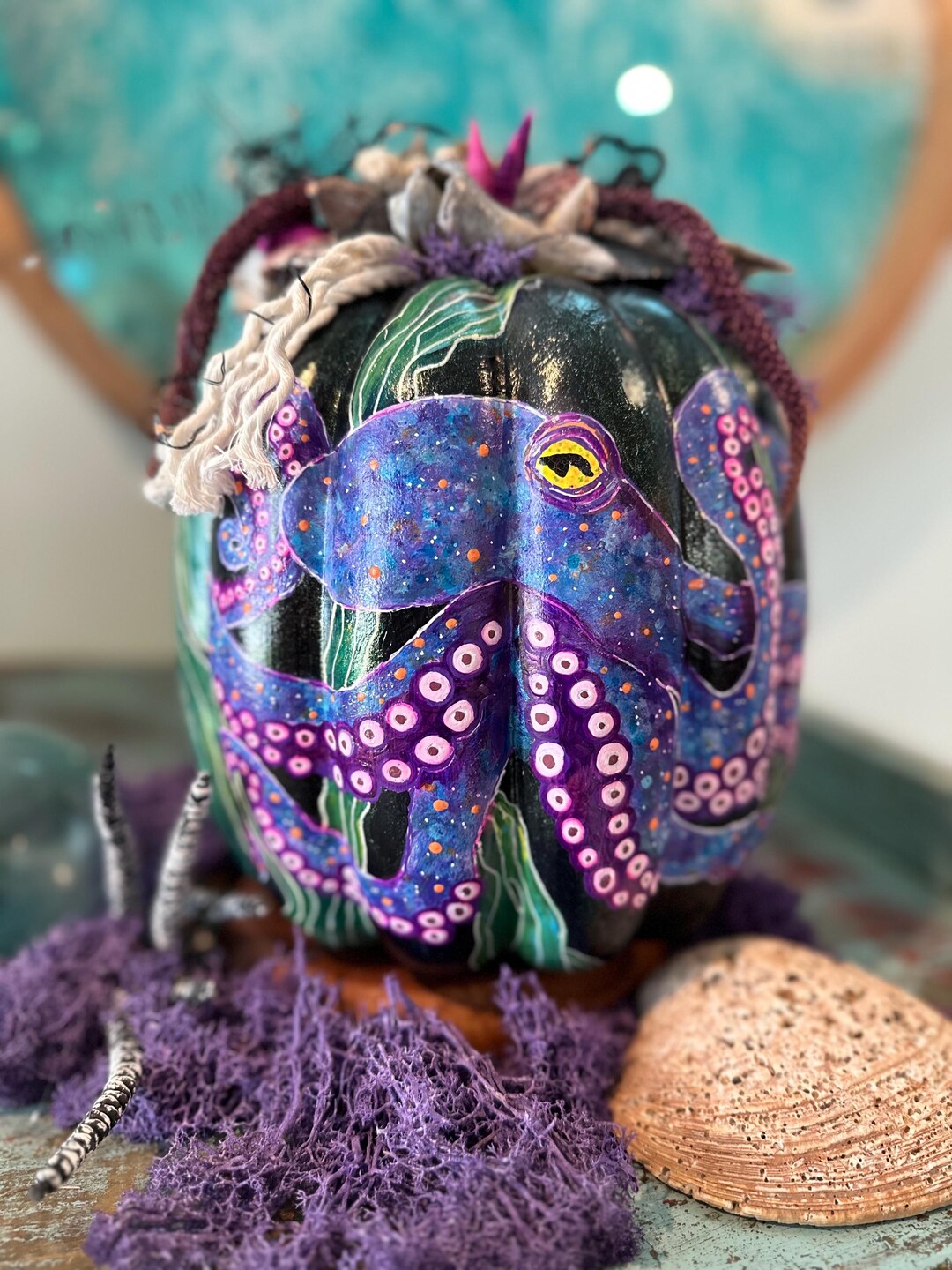 Deep Sea Octopus on Black Pumpkin - Etsy