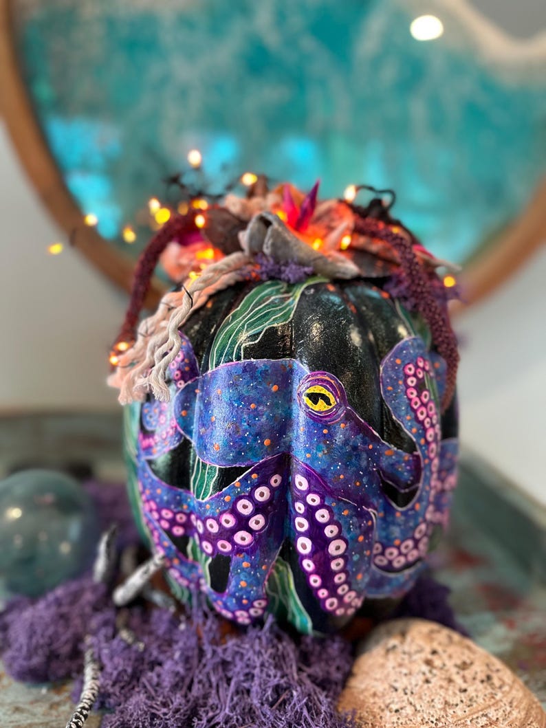 Deep Sea Octopus on Black Pumpkin - Etsy