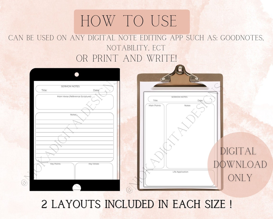 Sermon Notes, Printable at Home Notes, Bible Study Notes, Digital ...