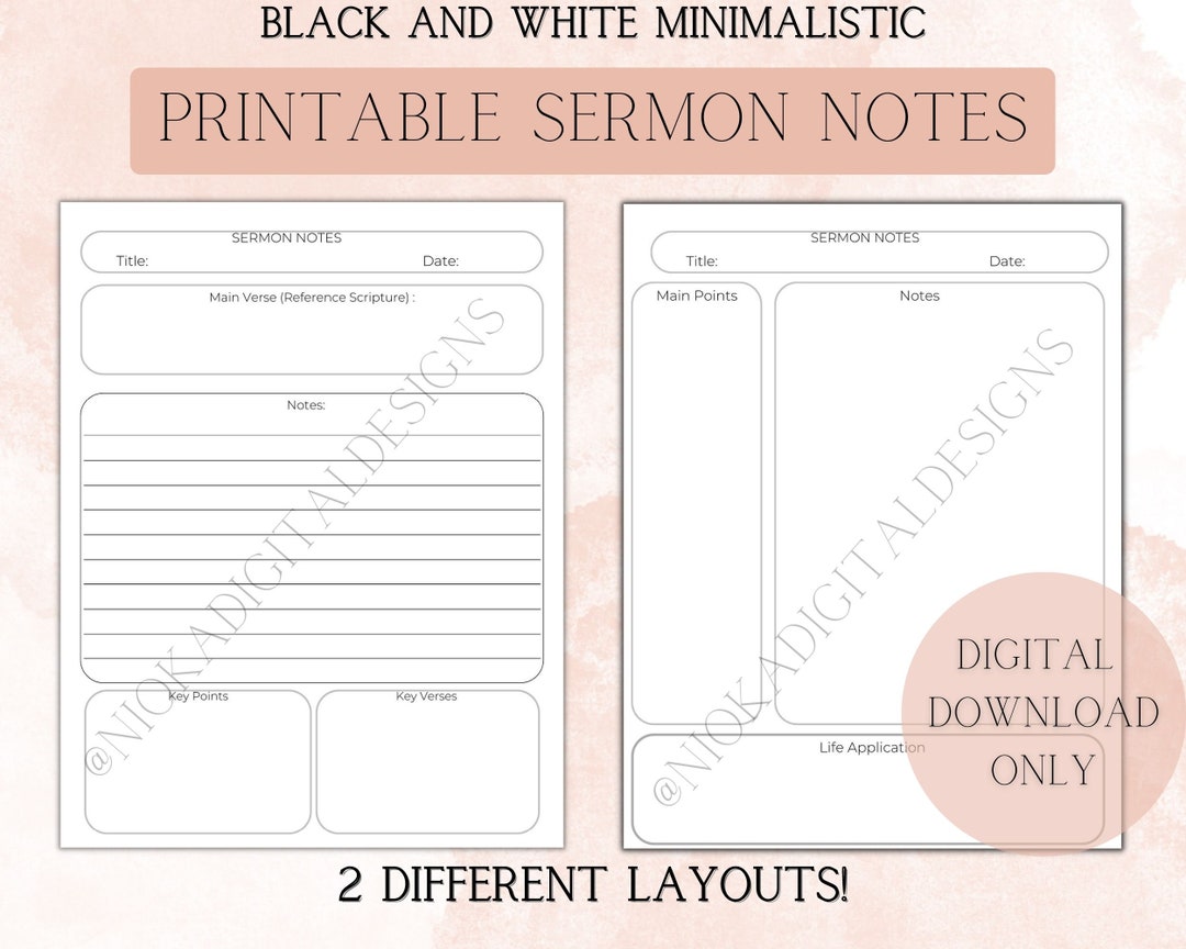 Sermon Notes, Printable at Home Notes, Bible Study Notes, Digital ...