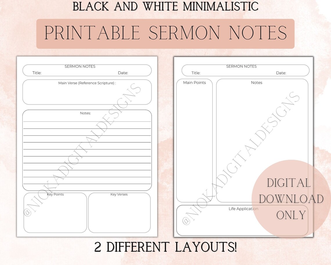 Sermon Notes, Printable at Home Notes, Bible Study Notes, Digital ...