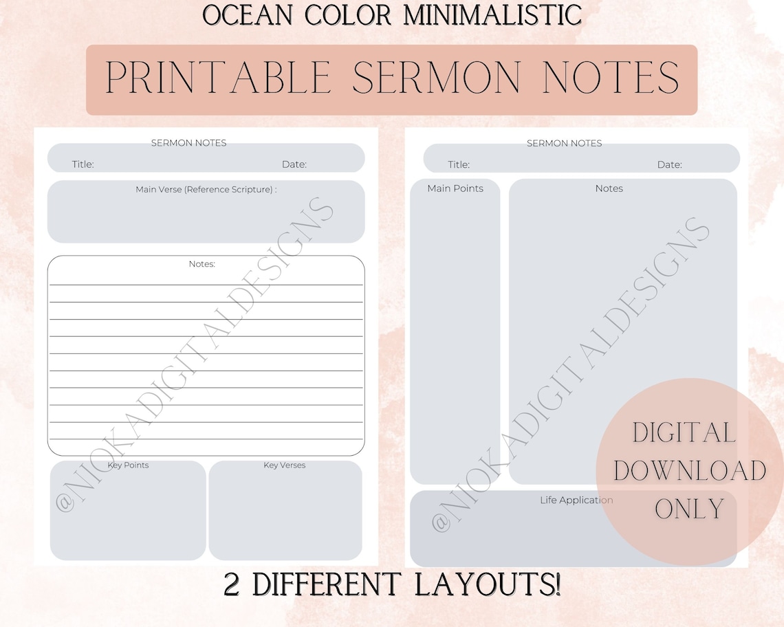 Sermon Notes, Printable at Home Notes, Bible Study Notes, Digital ...