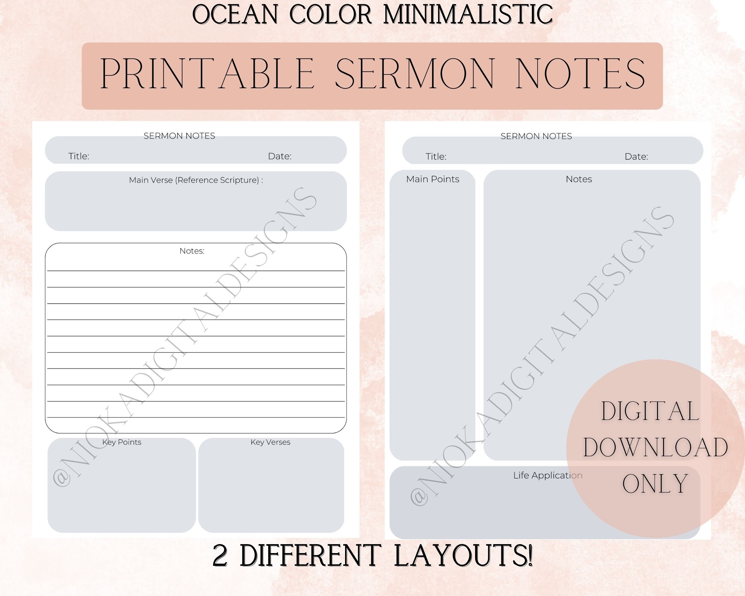 Sermon Notes, Printable at Home Notes, Bible Study Notes, Digital ...