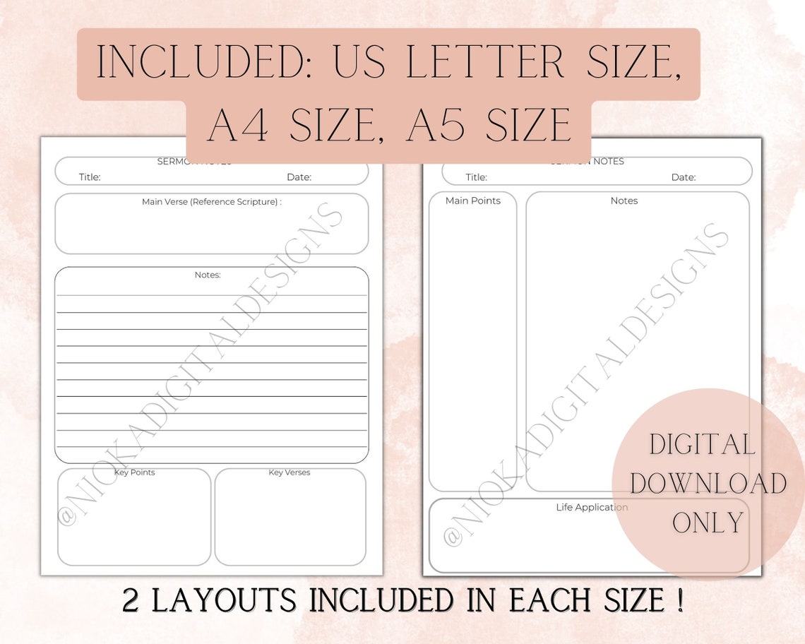 Sermon Notes, Printable at Home Notes, Bible Study Notes, Digital ...