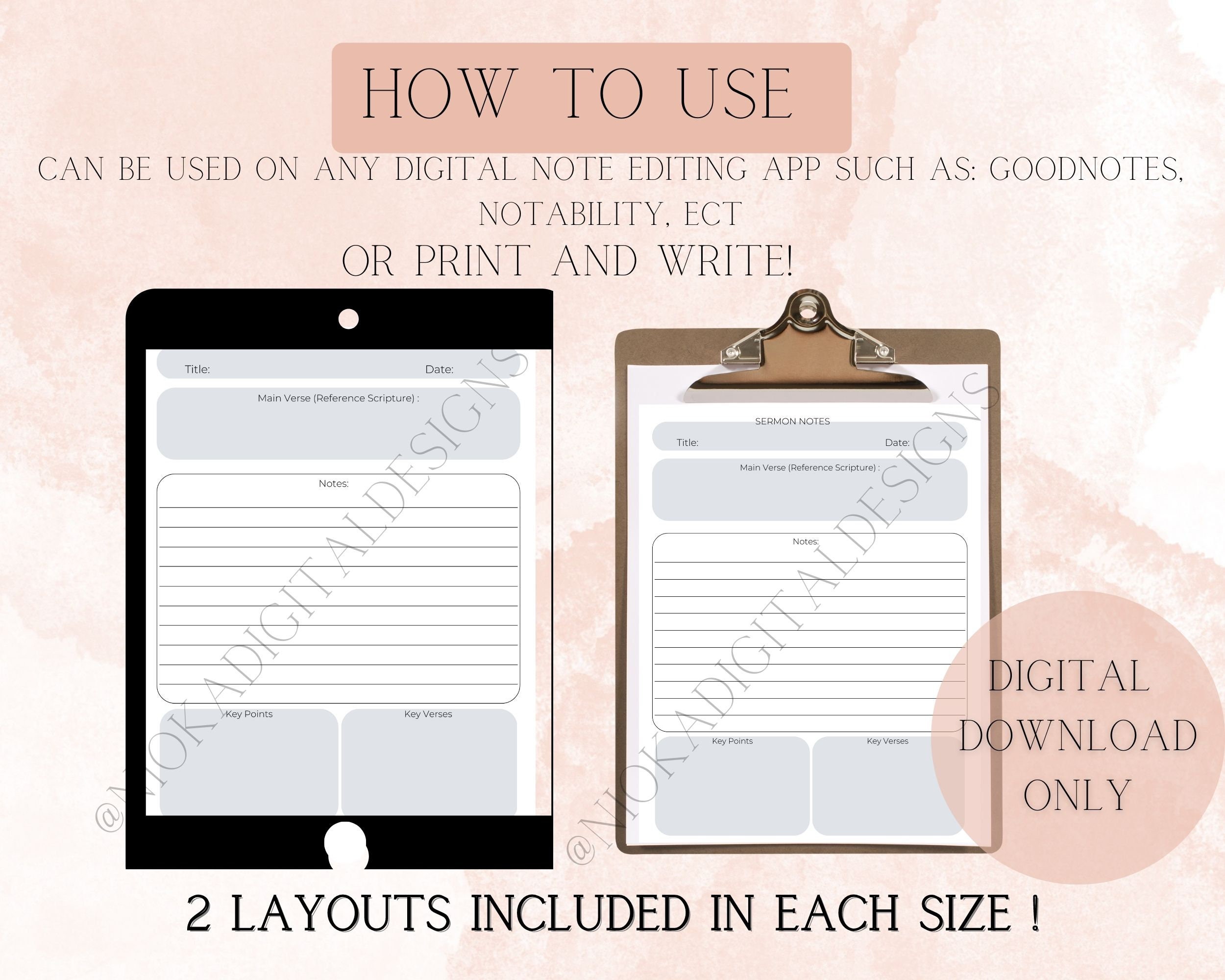 Sermon Notes, Printable at Home Notes, Bible Study Notes, Digital ...