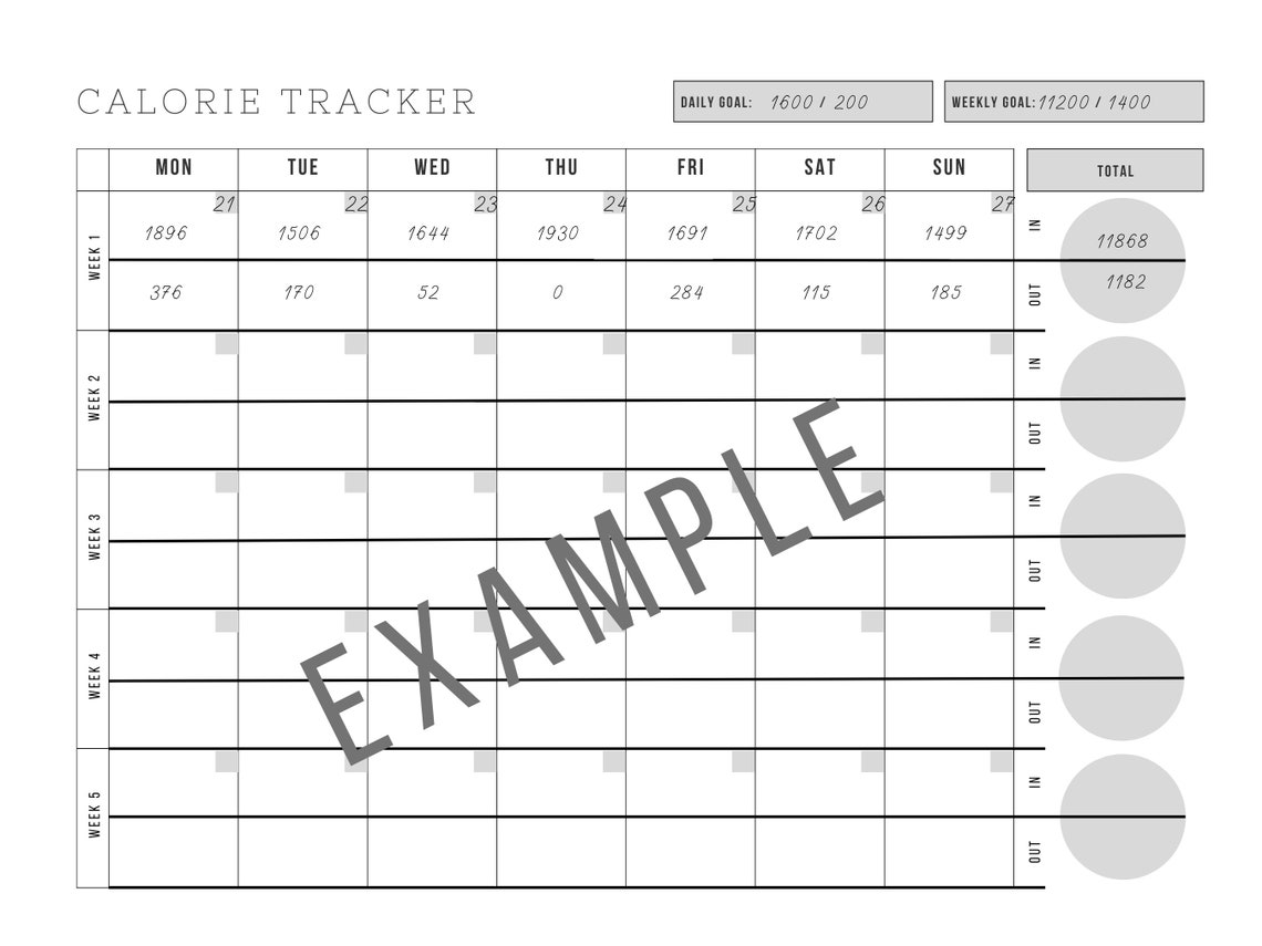 5 Week Weight Loss Calorie Tracker Calendar | Template | Digital ...