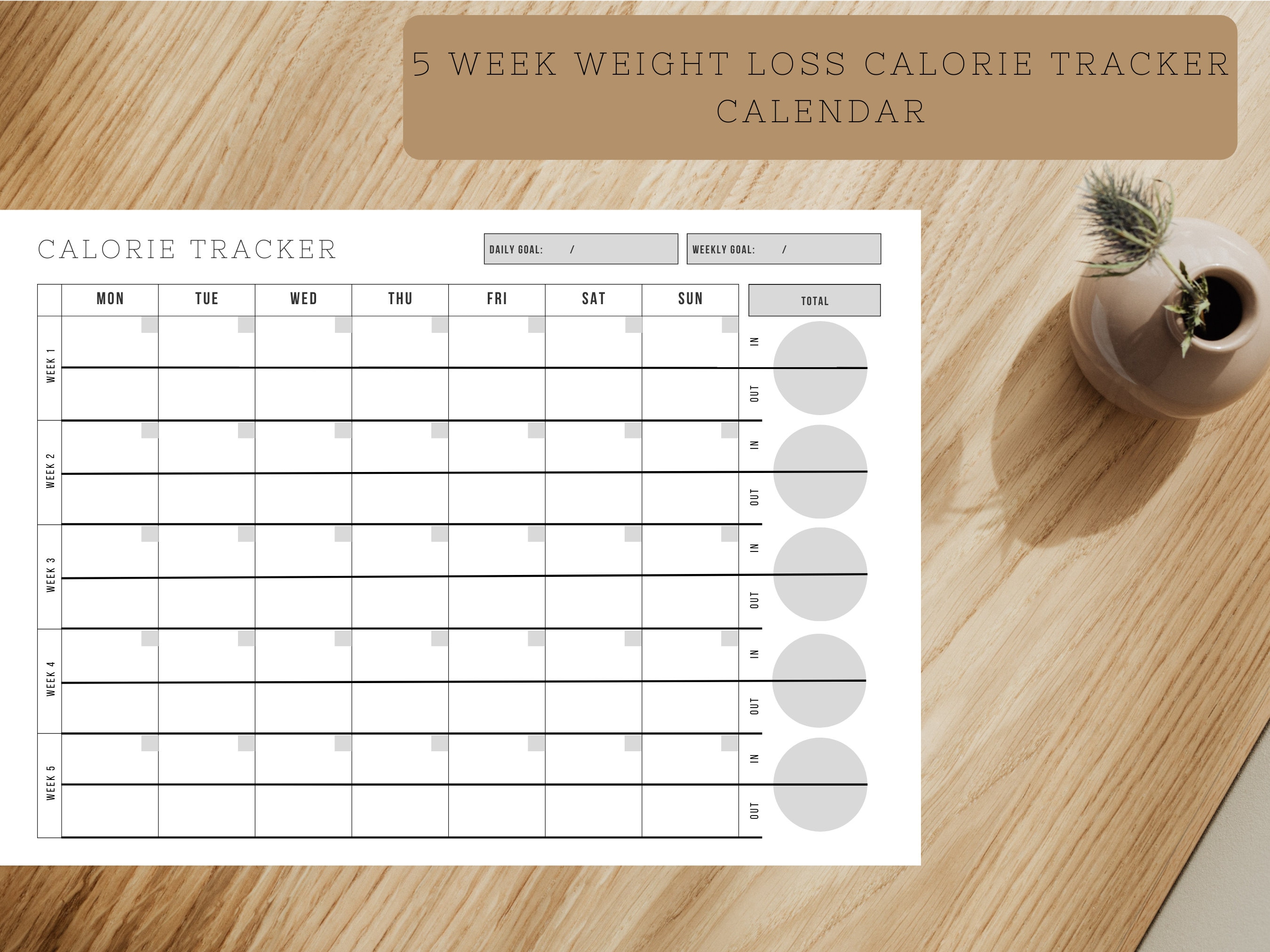 5 Week Weight Loss Calorie Tracker Calendar | Template | Digital ...