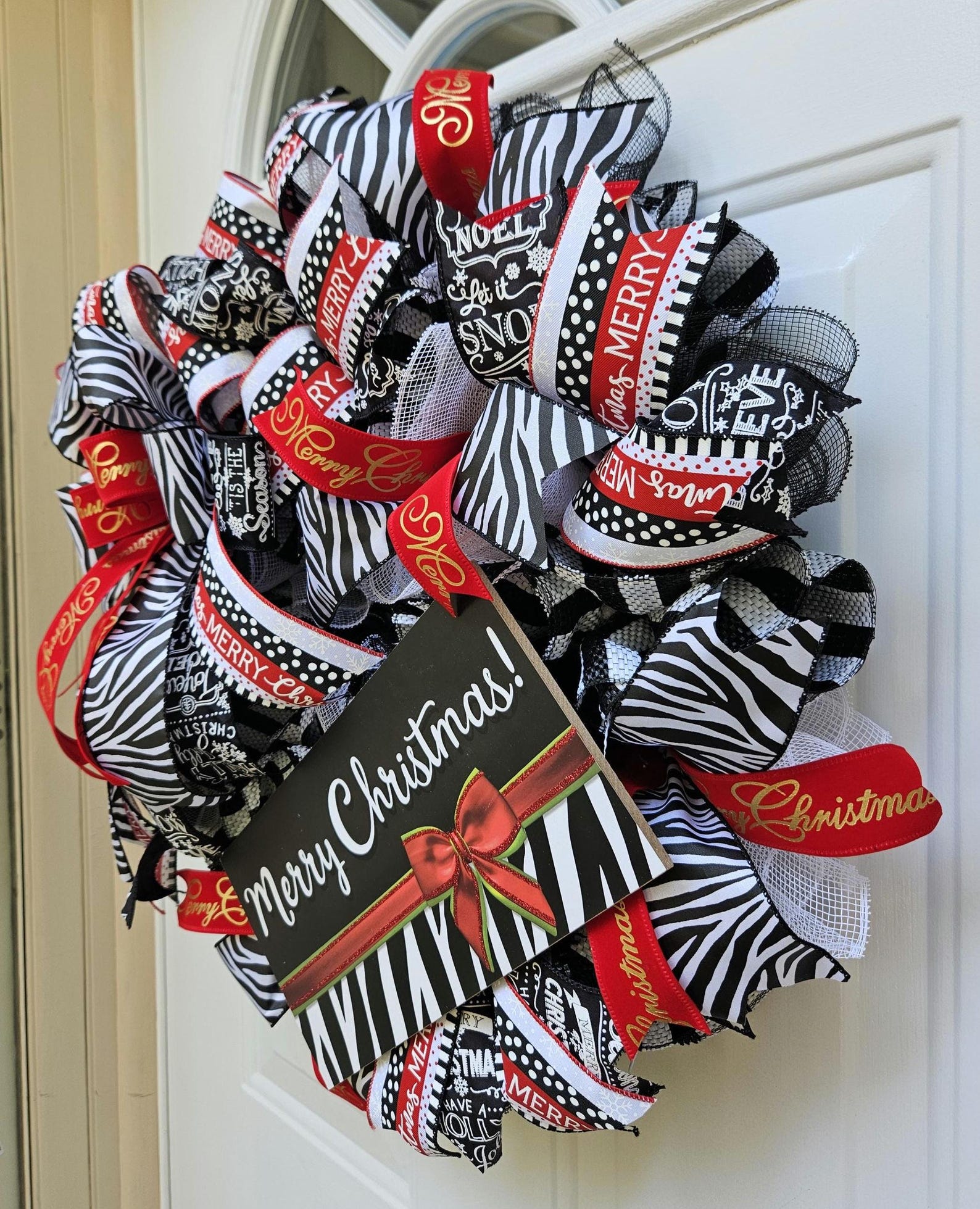 Merry Christmas Zebra Print Wreath - Etsy