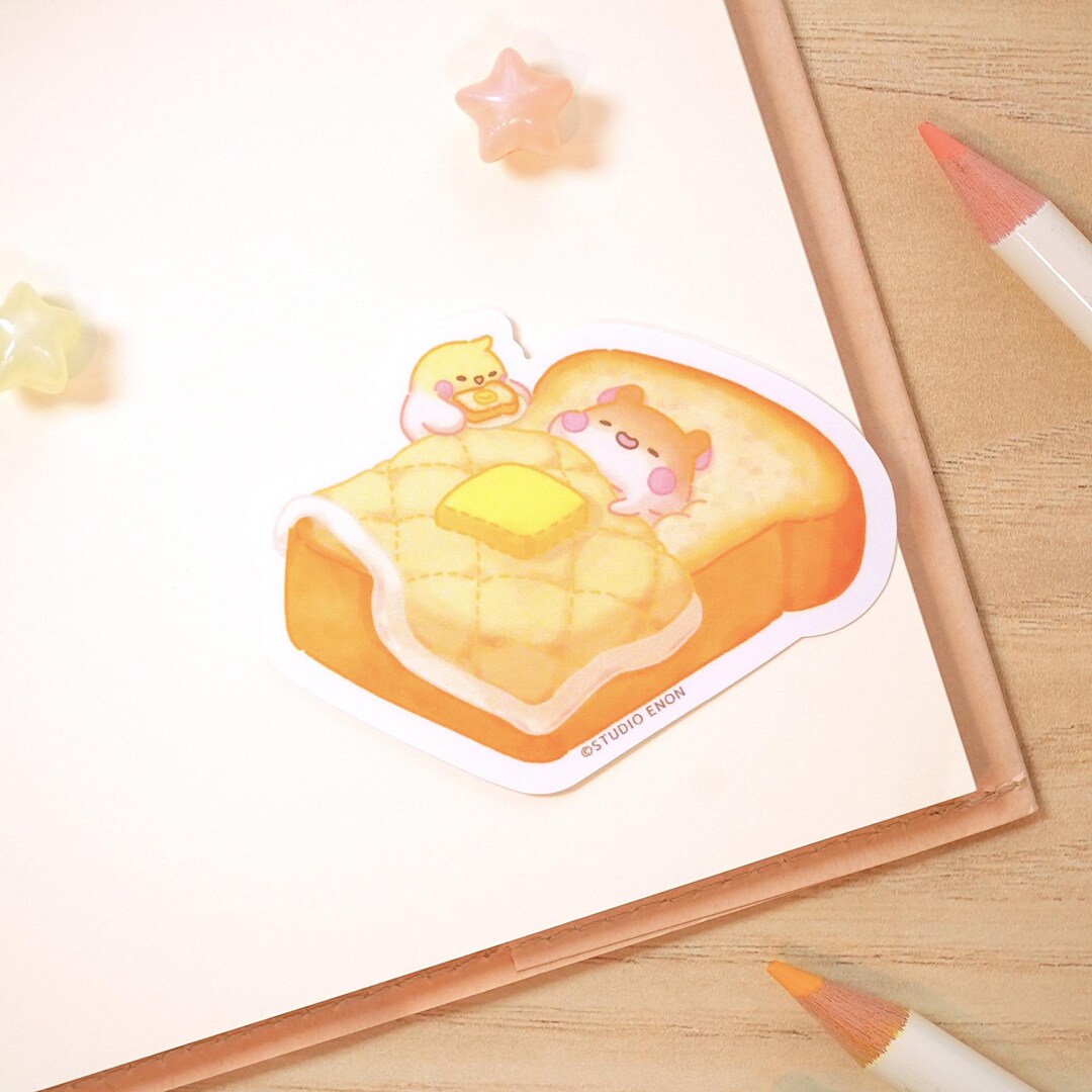 Cute Toast Bed Waterproof Sticker, Water Bottle Sticker, Laptop Decor ...