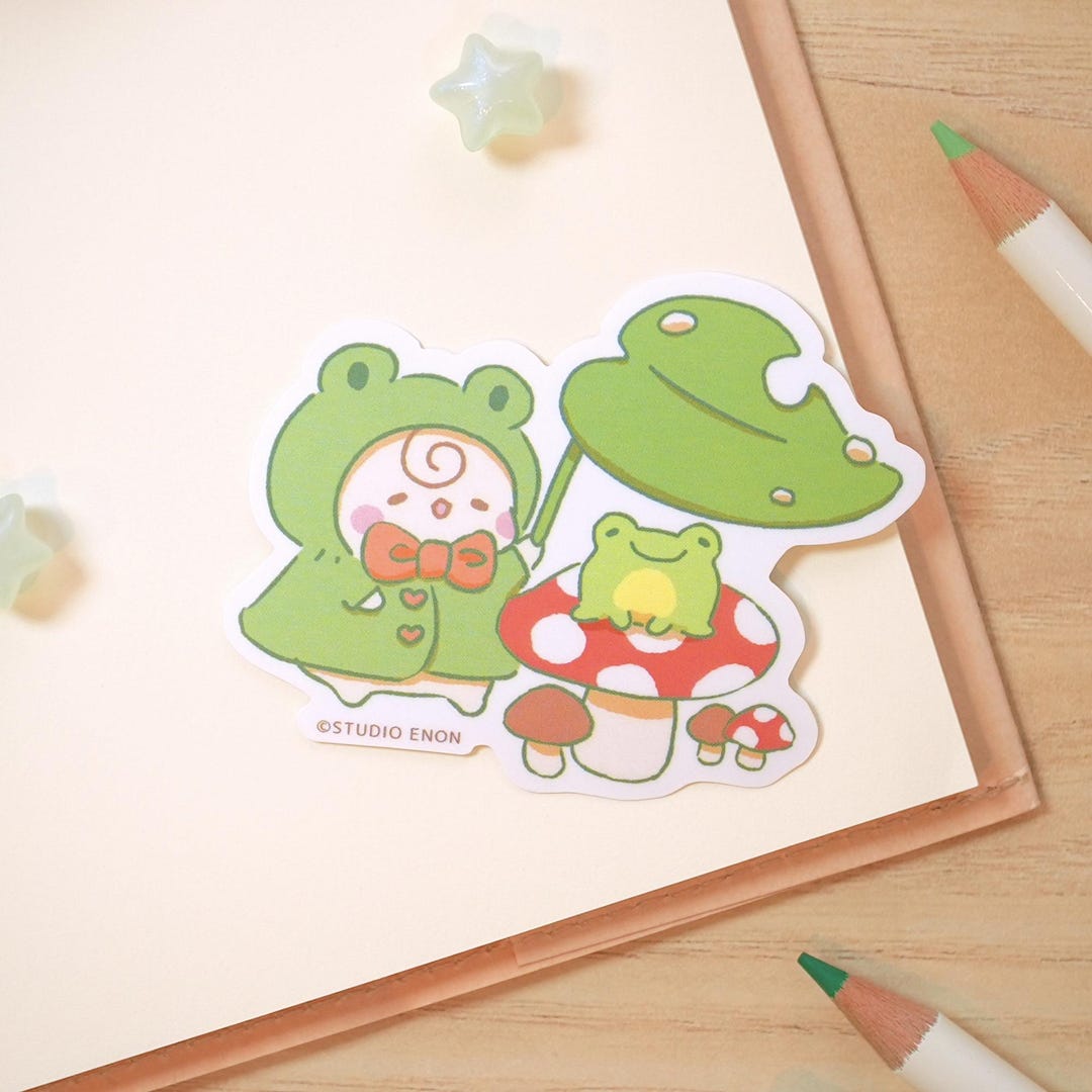 Cute Froggy Friend Waterproof Sticker, Water Bottle Sticker, Laptop ...