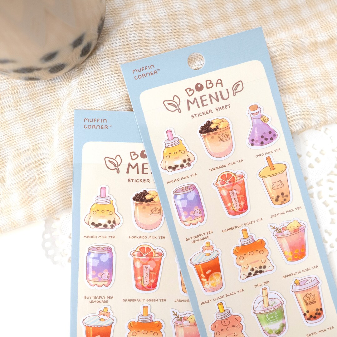Kawaii Boba Menu Sticker Sheet, Muffin Corner - Etsy