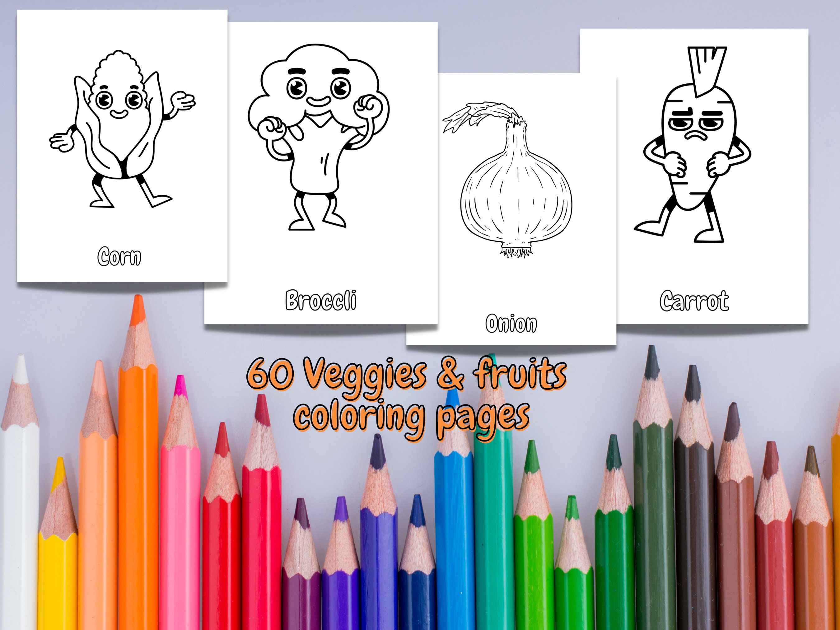 60 Fruit and Vegetable Coloring Pages, Fruit Coloring Book for Kids ...
