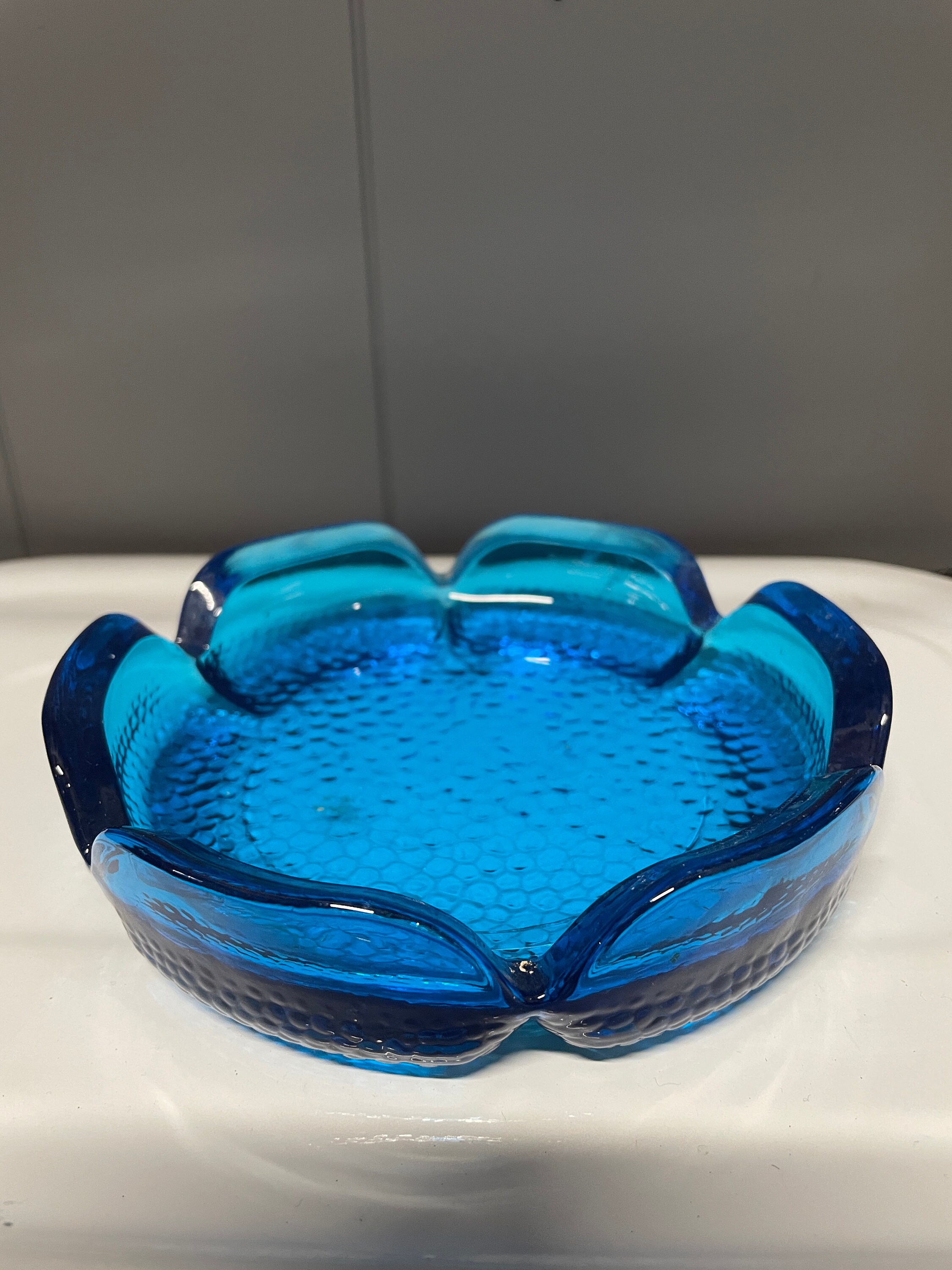 Vintage Blenko Blue Glass Sun Flower Shaped Bowl Ashtray - Etsy