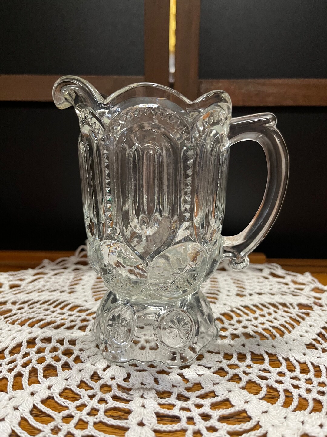 Vintage L.E. Smith Clear Glass Moon and Star Creamer Pitcher With ...