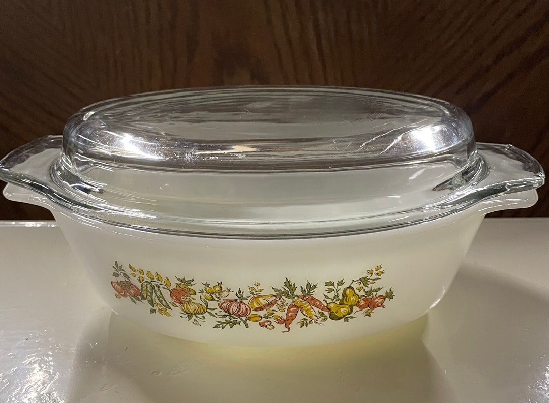 Anchor Hocking 433 Oval Casserole Dish W/lid 1.5 QT Vegetable Harvest ...