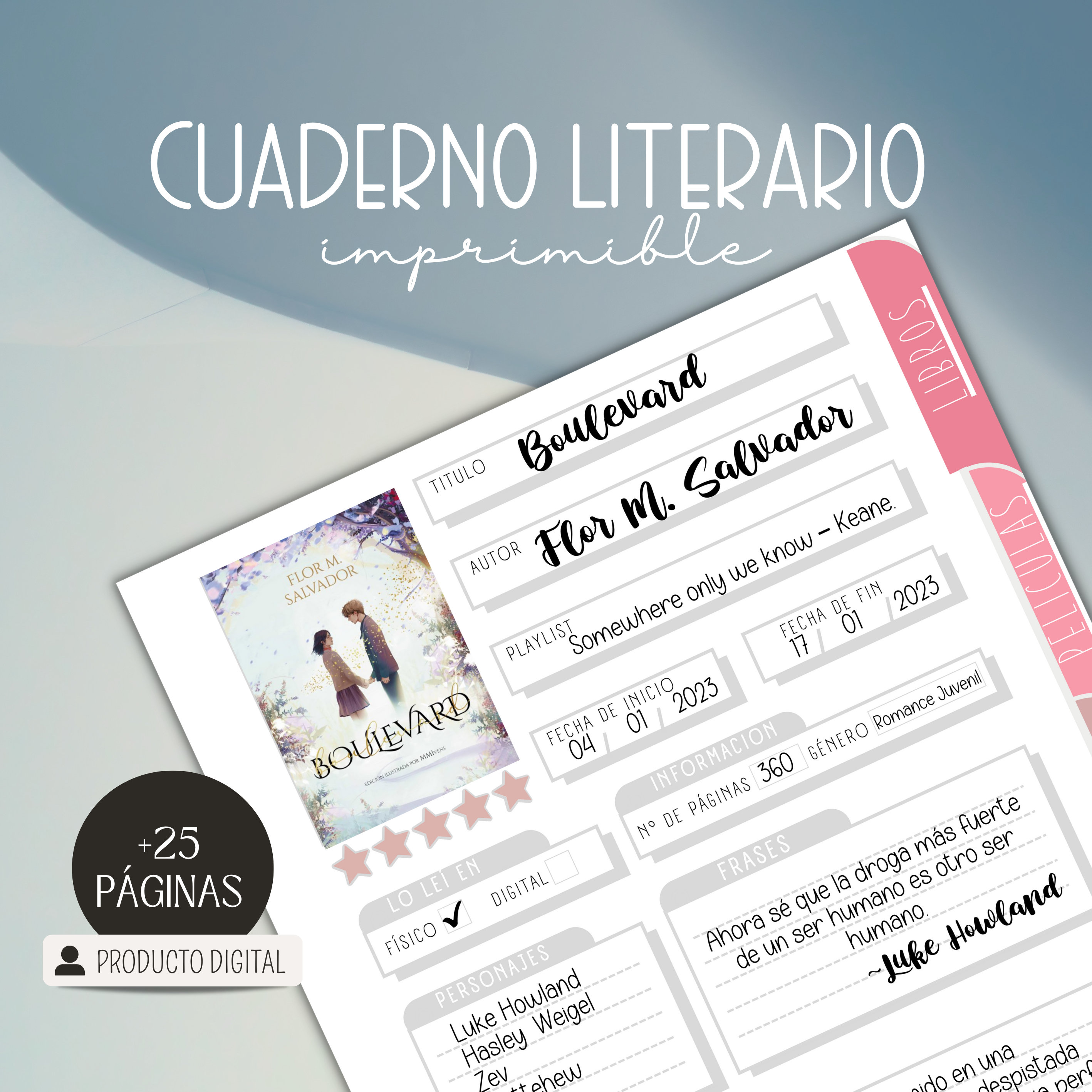 CUADERNO LITERARIO digital e imprimible | Libros | Películas | Series ...