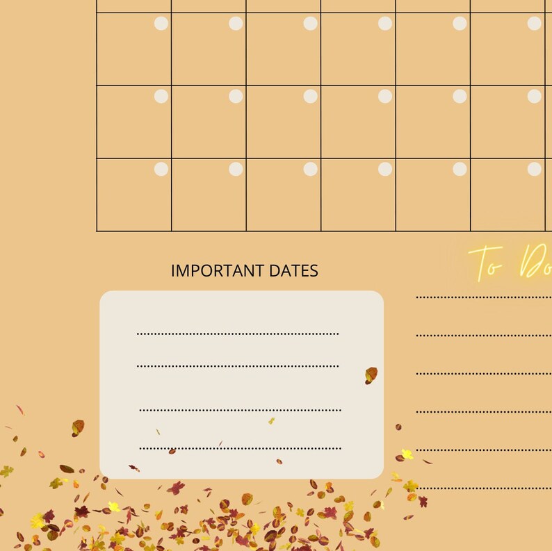 Fall Calendar Template - Etsy