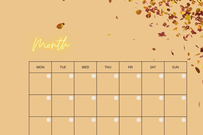 Fall Calendar Template - Etsy