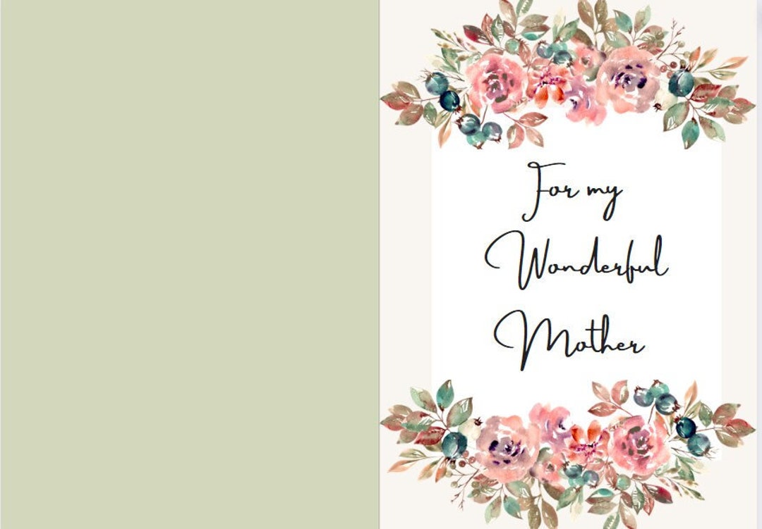 Beautiful Floral Mother's Day Card Printable PDF - Etsy
