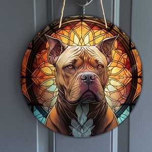 Faux Stained Glass American Bully Sign, Round Vintage Bully Pit Sign ...