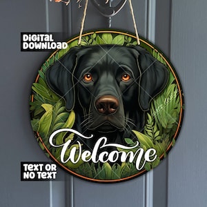 Black Lab Faux Stained Glass Sign, Round Welcome Lab Sign for Wreaths ...