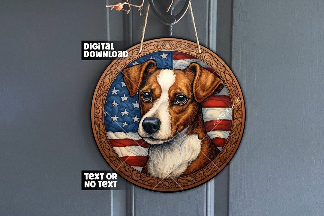 Faux Stained Glass Patriotic Jack Russell Sign, Round Vintage Russell ...