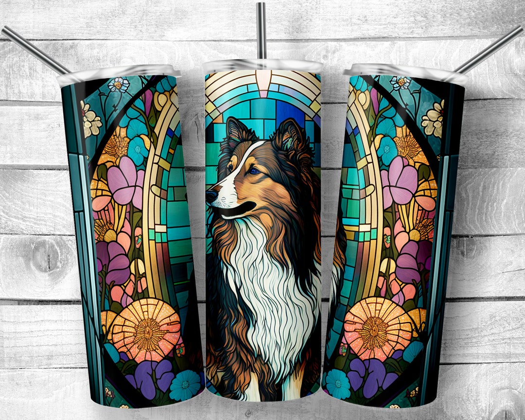 Shetland Sheepdog Stained Glass 20oz Skinny Tumbler Design, Sheltie ...