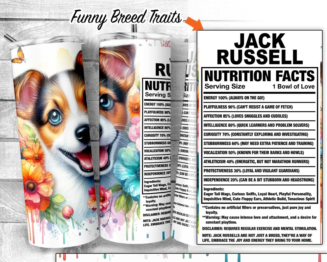 Colorful Floral Jack Russell 20oz Skinny Tumbler Design, JRT Facts ...