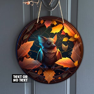 Welcome Cute Bat Faux Stained Glass Door Hanger, Chibi Halloween ...