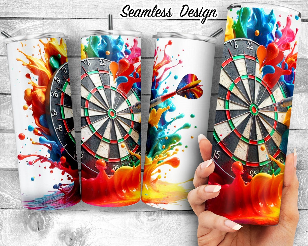 Colorful Dart Board and Darts 20oz Skinny Tumbler Sublimation Design ...