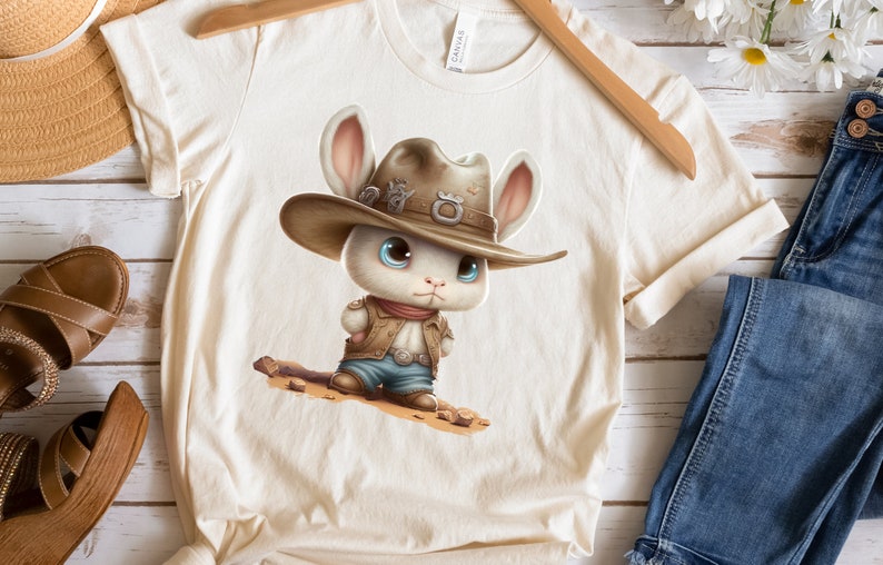 Cute Bunny With Cowboy Hat Png, Western Themed Rabbit Sublimation ...