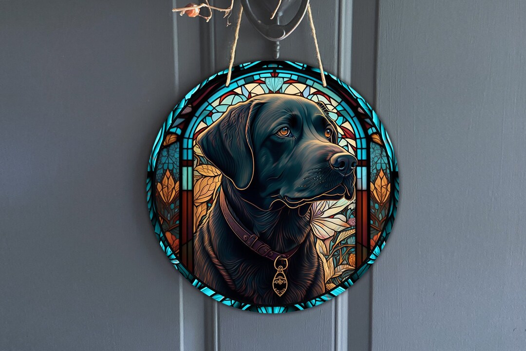 Black Lab Faux Stained Glass Sign, Round Vintage Lab Sign for Wreaths ...