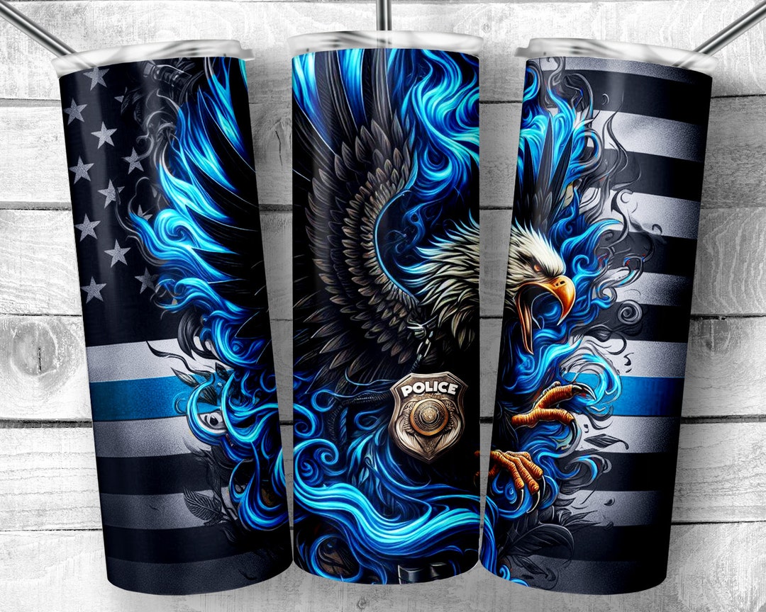 Flaming Police Eagle Design, Police Emblem 20oz Skinny Tumbler Design ...