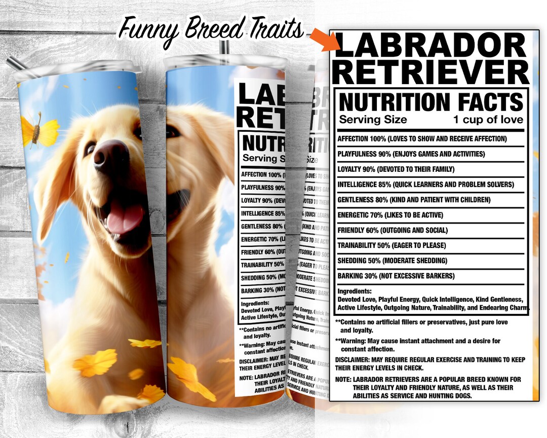 Yellow Lab With Sunflowers 20oz Skinny Tumbler Design, Lab Dog Facts ...