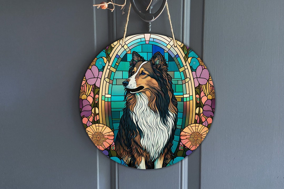 Faux Stained Glass Sheltie Sign, Round Vintage Shetland Sheepdog Sign ...