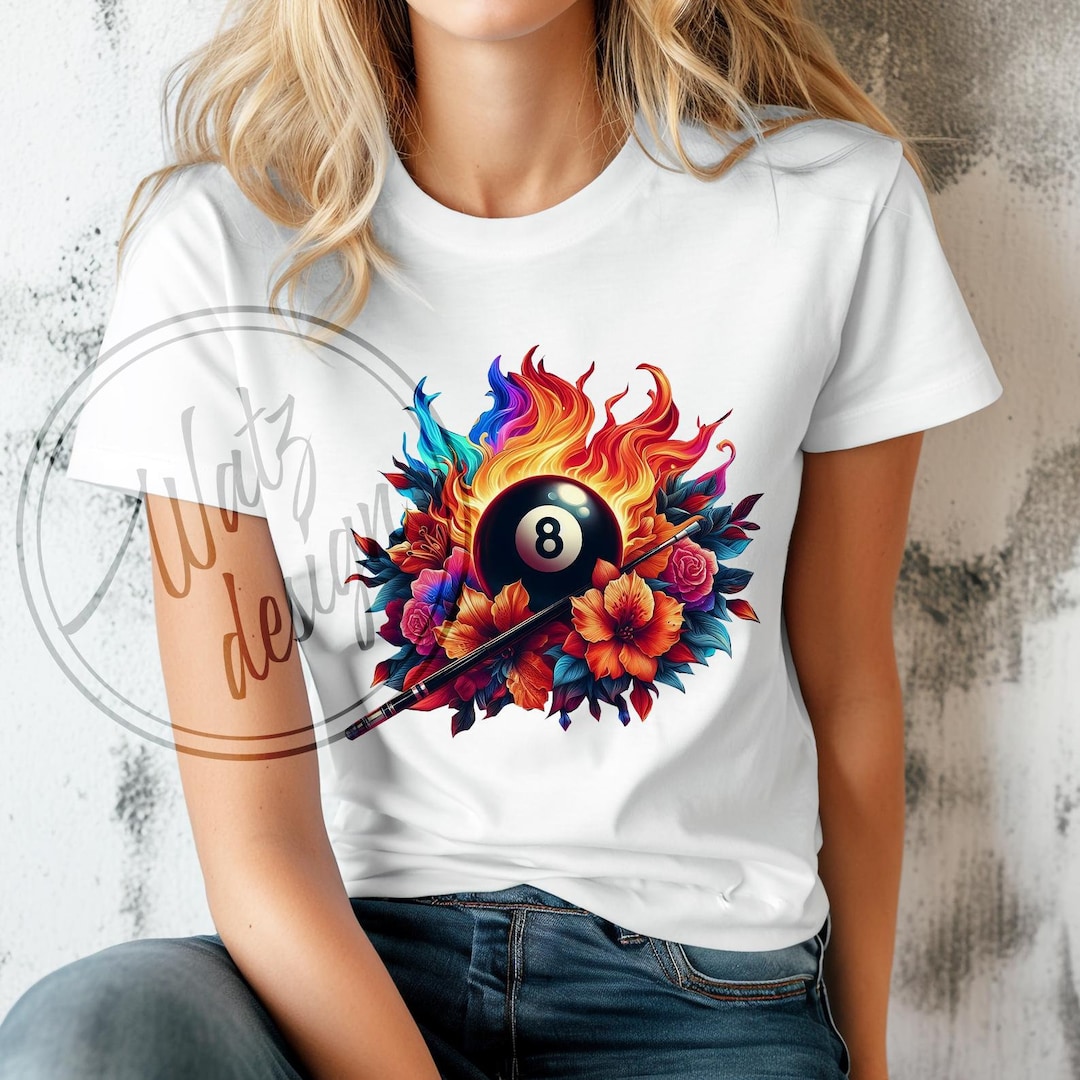 Flaming 8 Ball Floral Billiards PNG, Pool Ball Sublimation Design ...