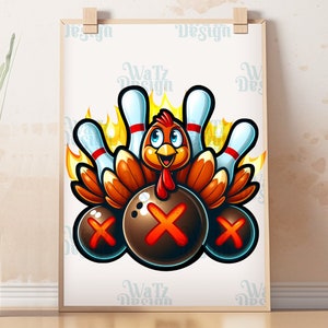 Cartoon Turkey Bowling Pins Png, Gobbler With Bowling Pins Sublimation ...