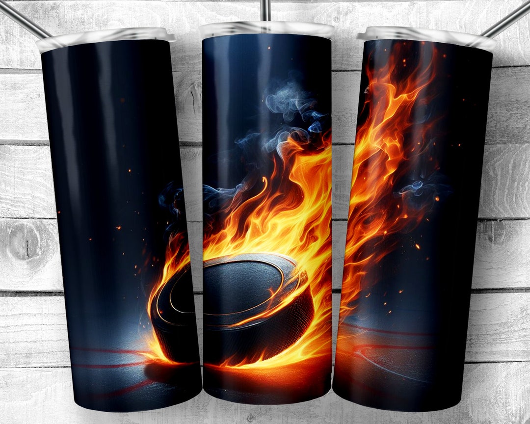 Flaming Hockey Puck 20 Oz Skinny Tumbler Sublimation Design, Hockey ...